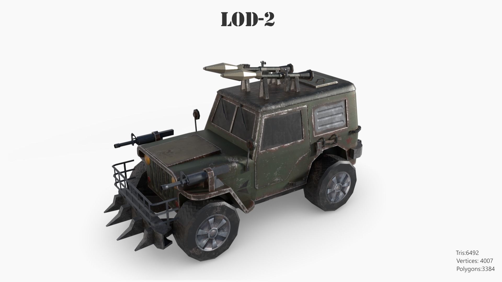 3D model Post Apocalyptic Jeep Low-poly War Car Game Asset VR / AR ...