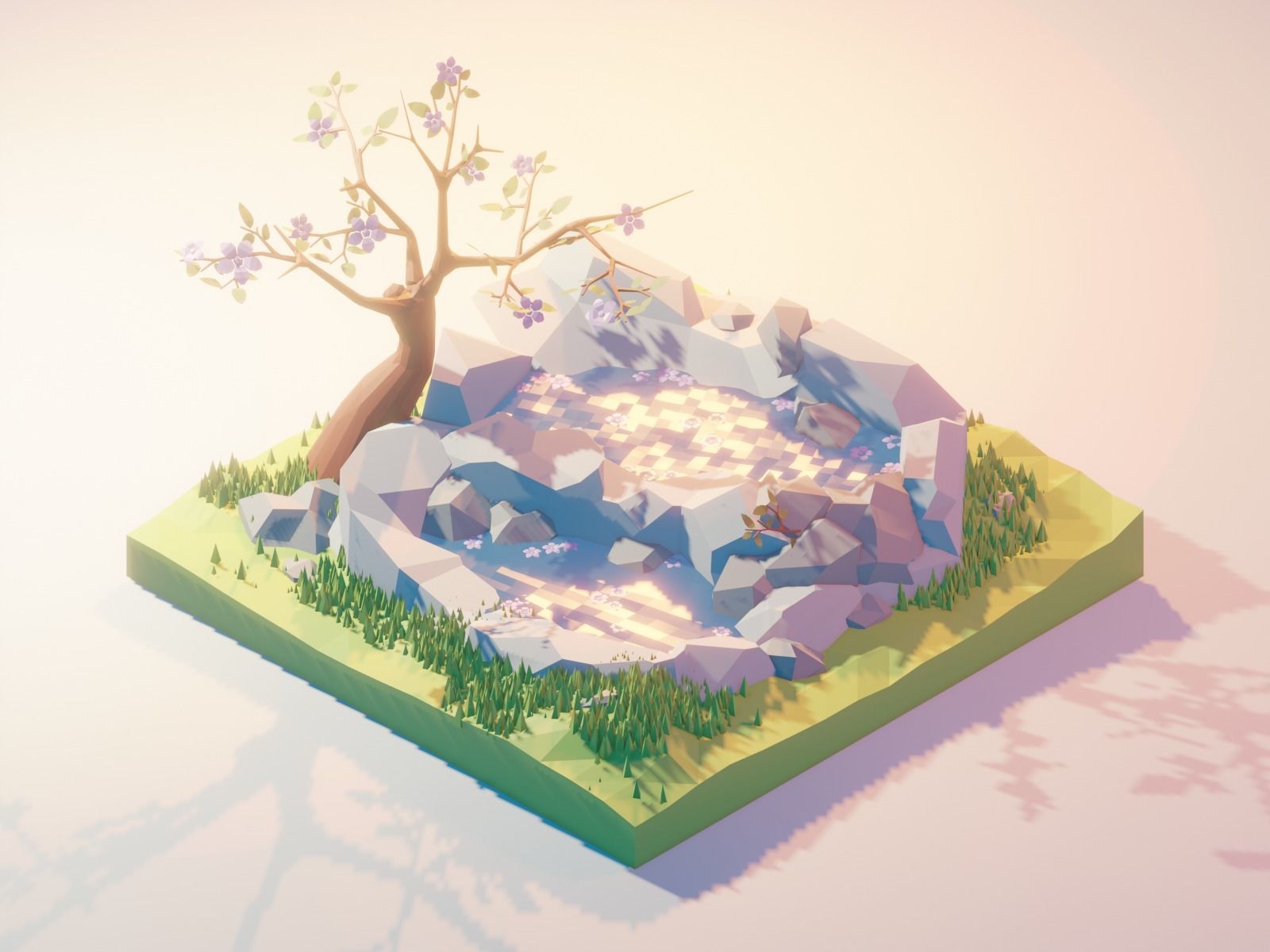 3D model spring season - Low-poly 3D model Render in Blender game ready ...