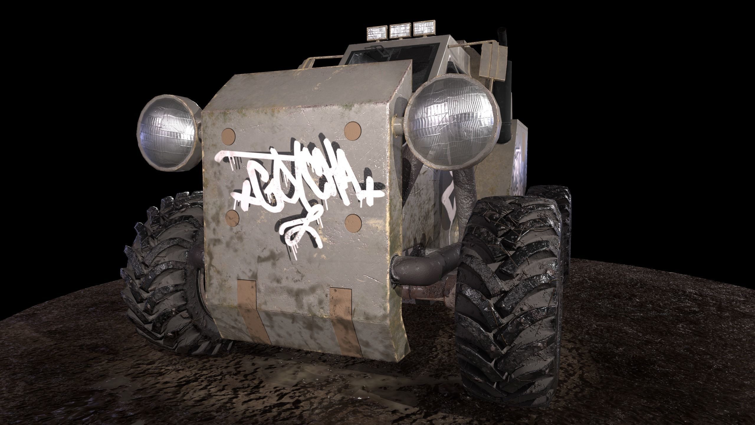 3D model Post apocalyptic digger car VR / AR / low-poly | CGTrader