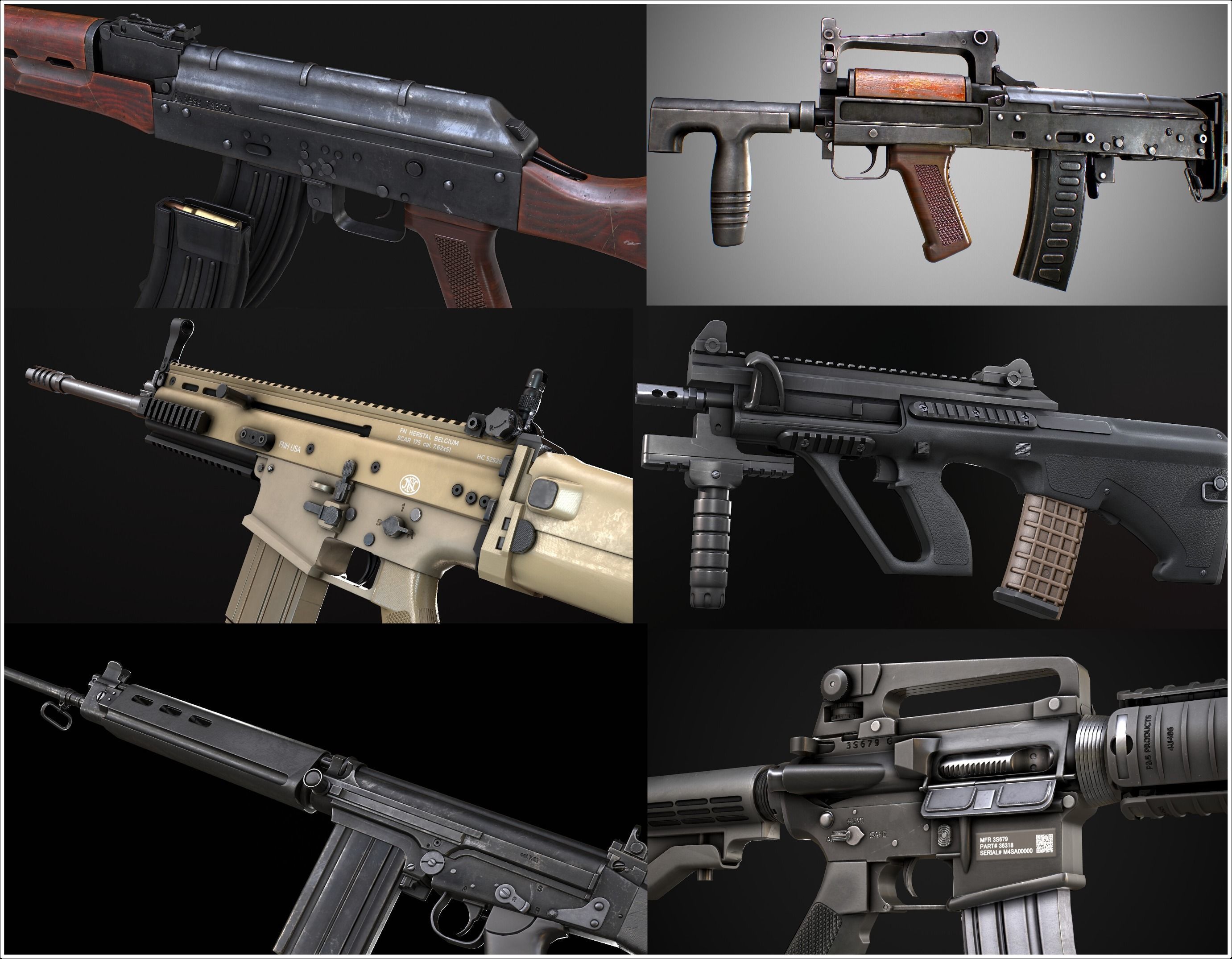 3D model Modern AAA Rifle Pack Game Ready PBR VR / AR / low-poly rigged ...