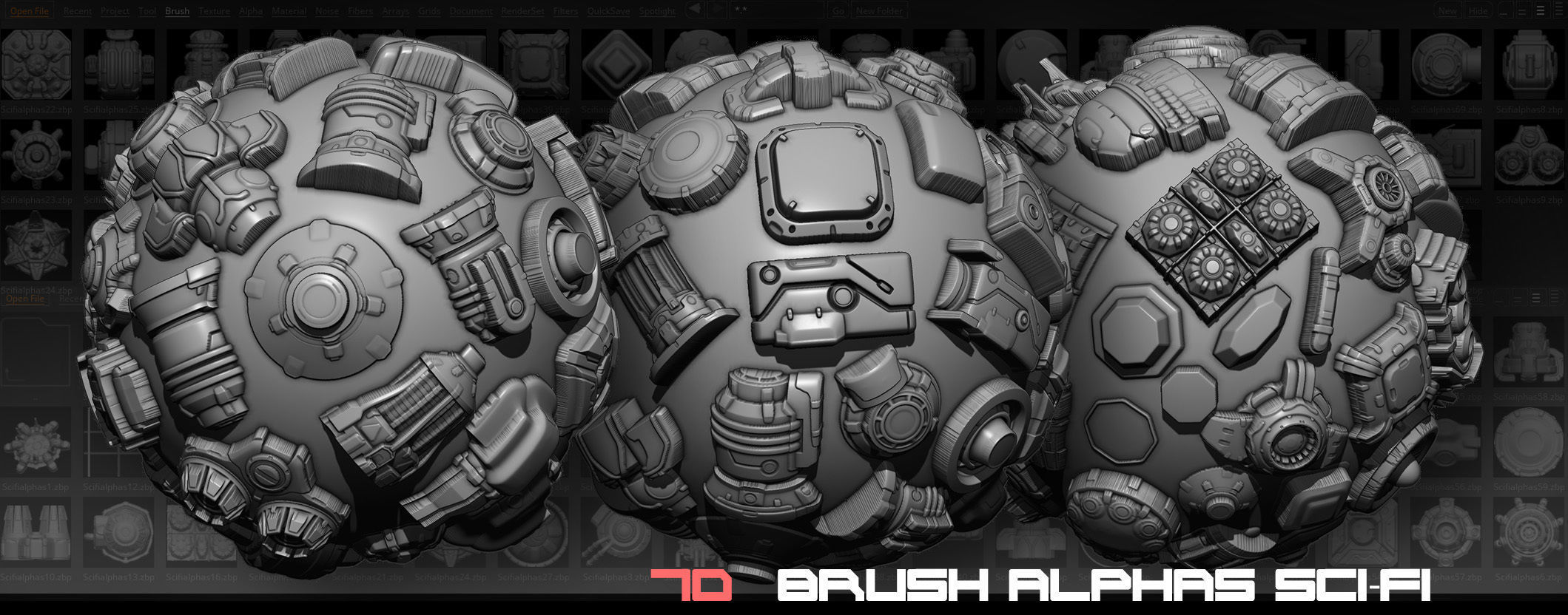 70 Brush Alphas SCI-FI 3D model | CGTrader