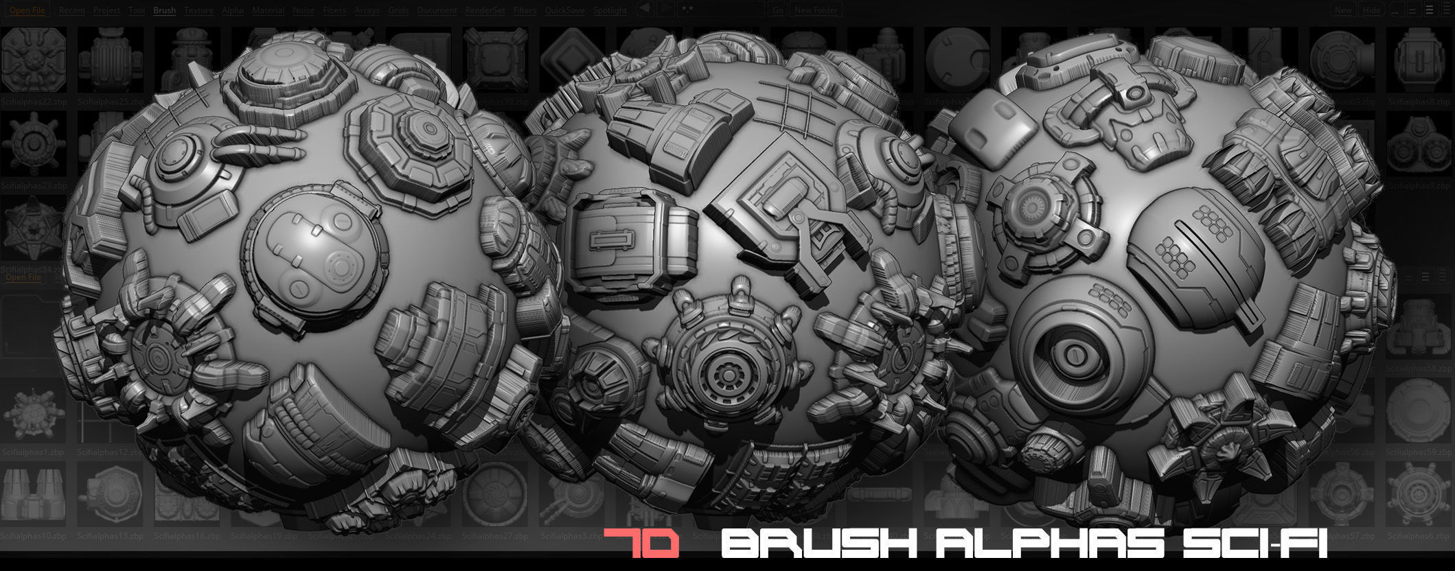 70 Brush Alphas SCI-FI 3D model | CGTrader