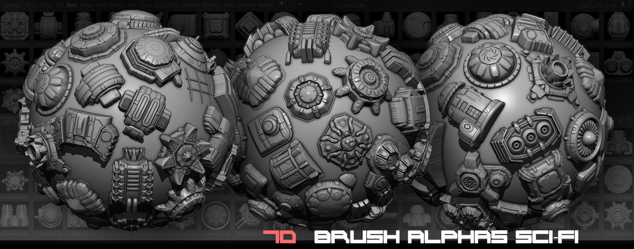 70 Brush Alphas SCI-FI 3D model | CGTrader