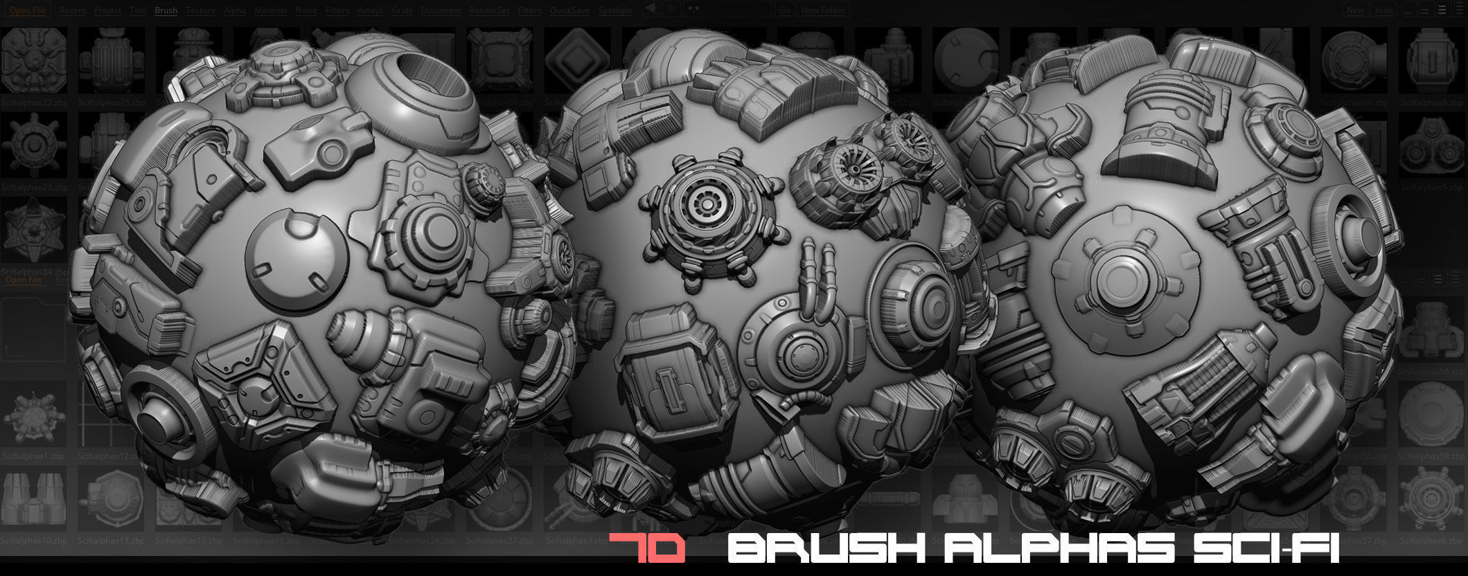 70 Brush Alphas SCI-FI 3D model | CGTrader