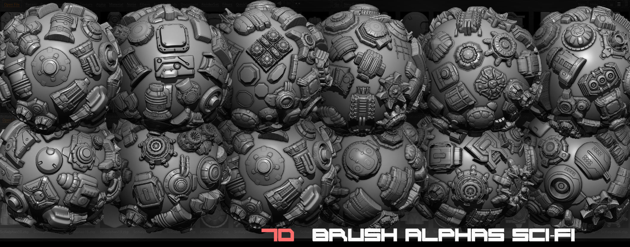 70 Brush Alphas SCI-FI 3D model | CGTrader