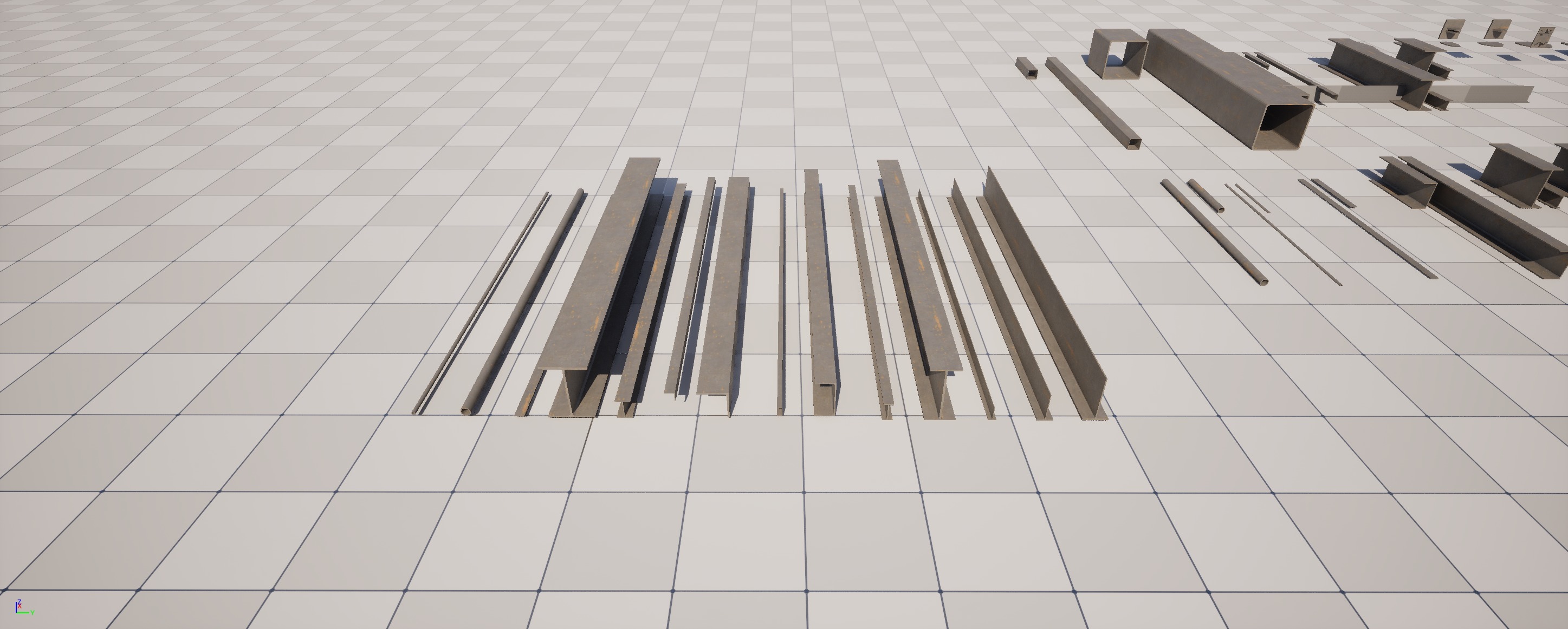 3D model Steel Beams Modular Kit 4K Weathered Steel PBR Texture VR / AR ...