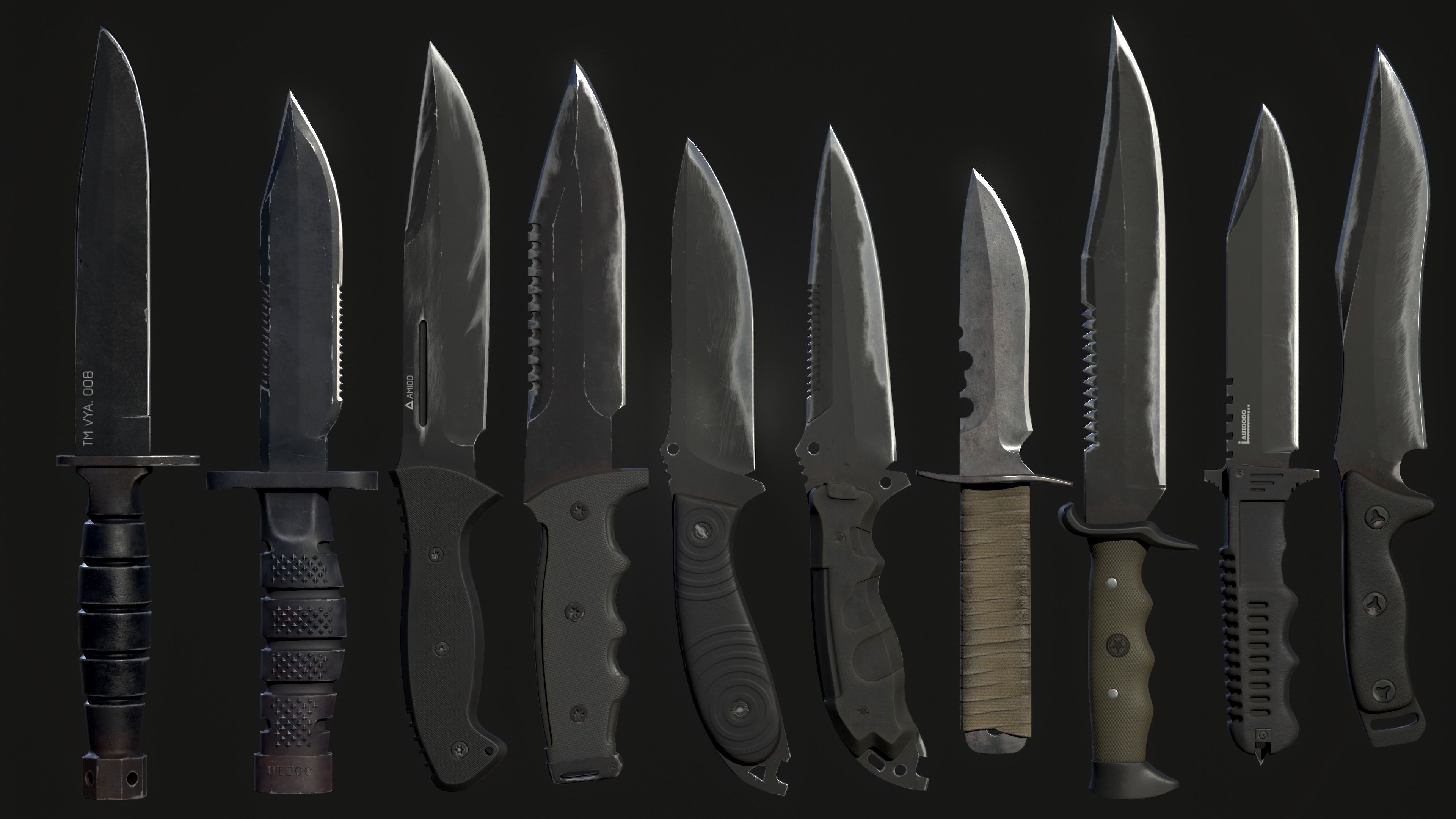3D model Tactical Combat Knife Kit 10 Fully Completed Gameready Knifes ...
