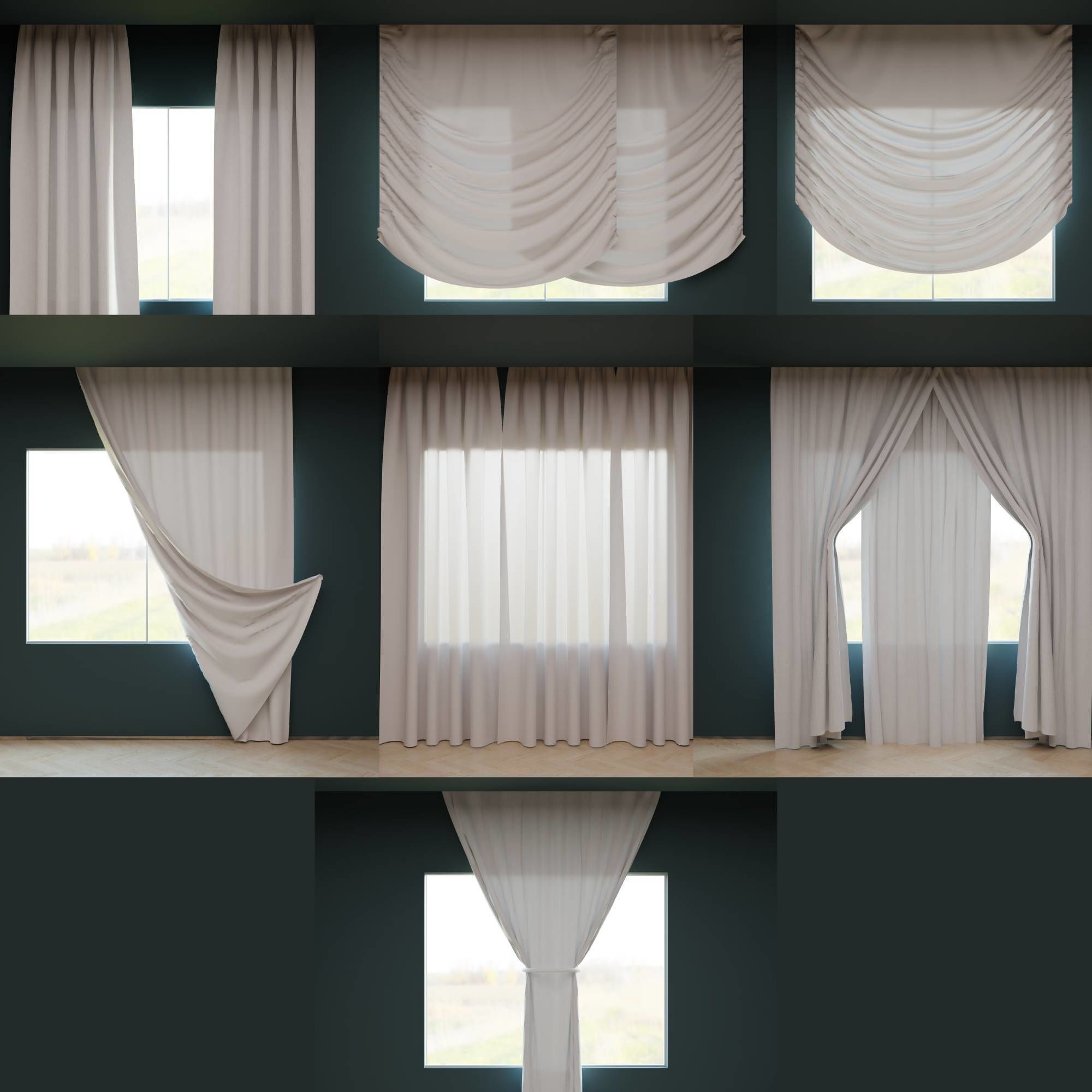 3D model Realistic 7 Curtain Styles in high and low poly VR / AR / low-poly | CGTrader