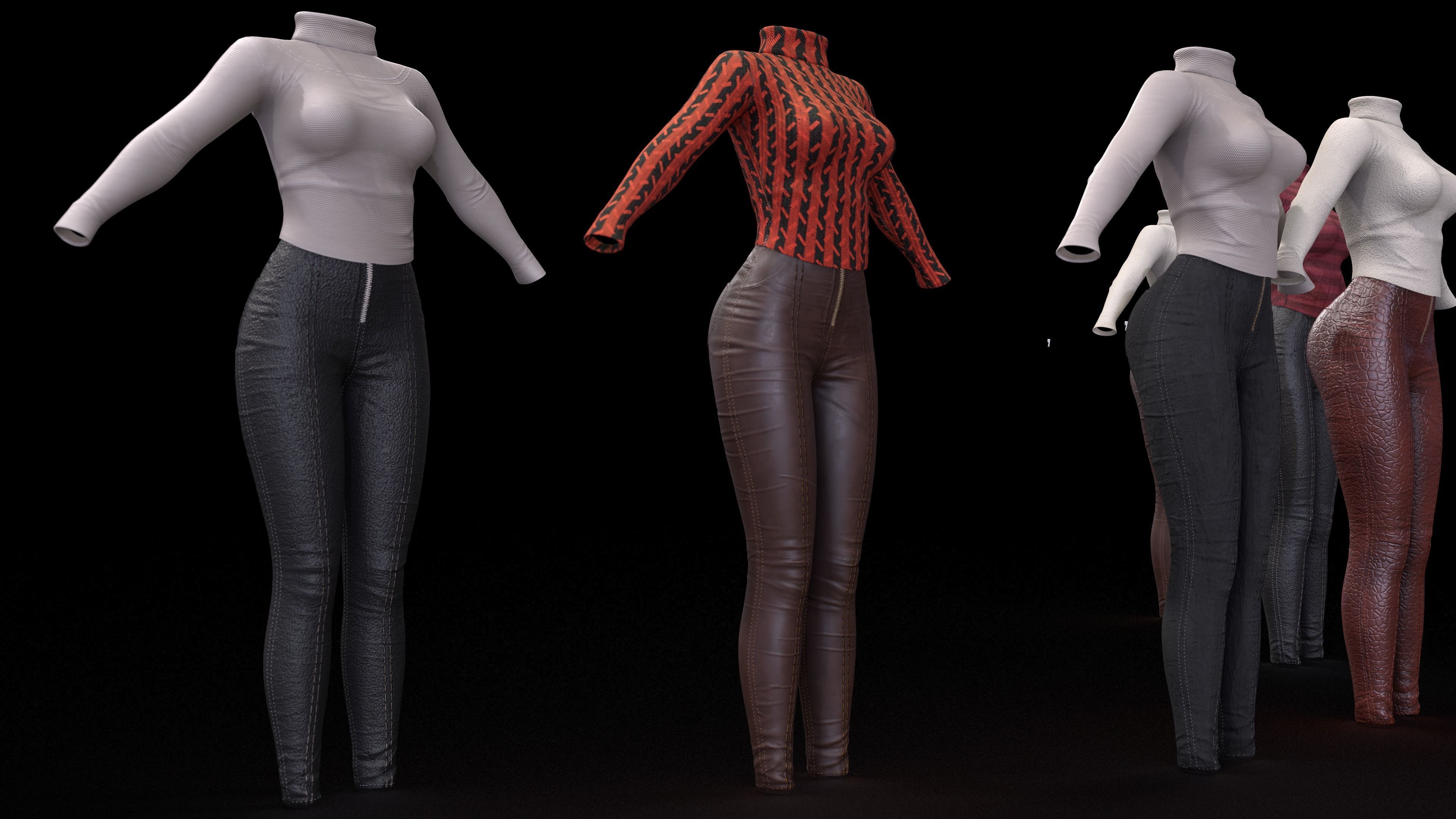 3D model sweater and pants with different texture pack VR / AR / low ...
