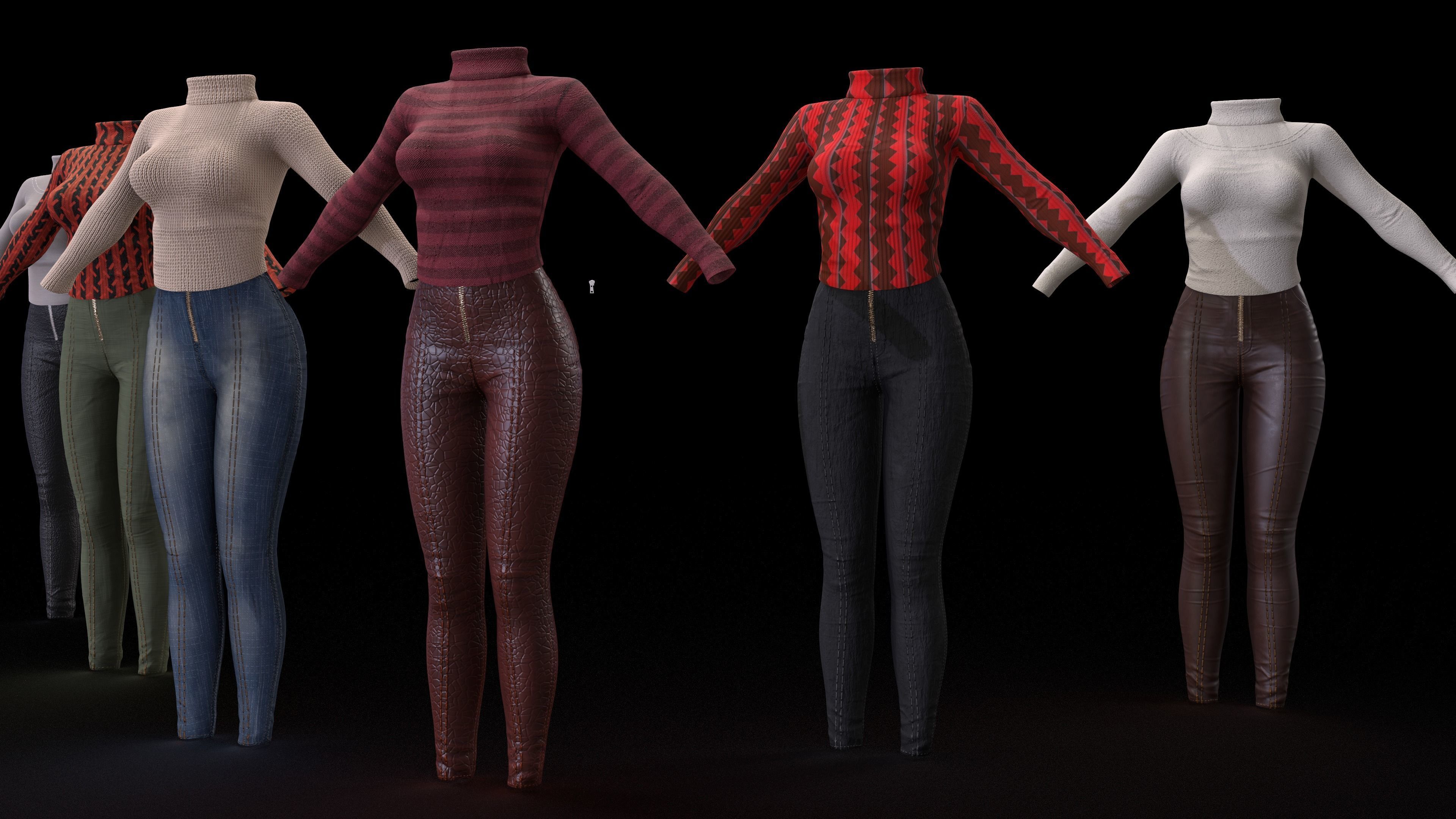 3D model sweater and pants with different texture pack VR / AR / low ...