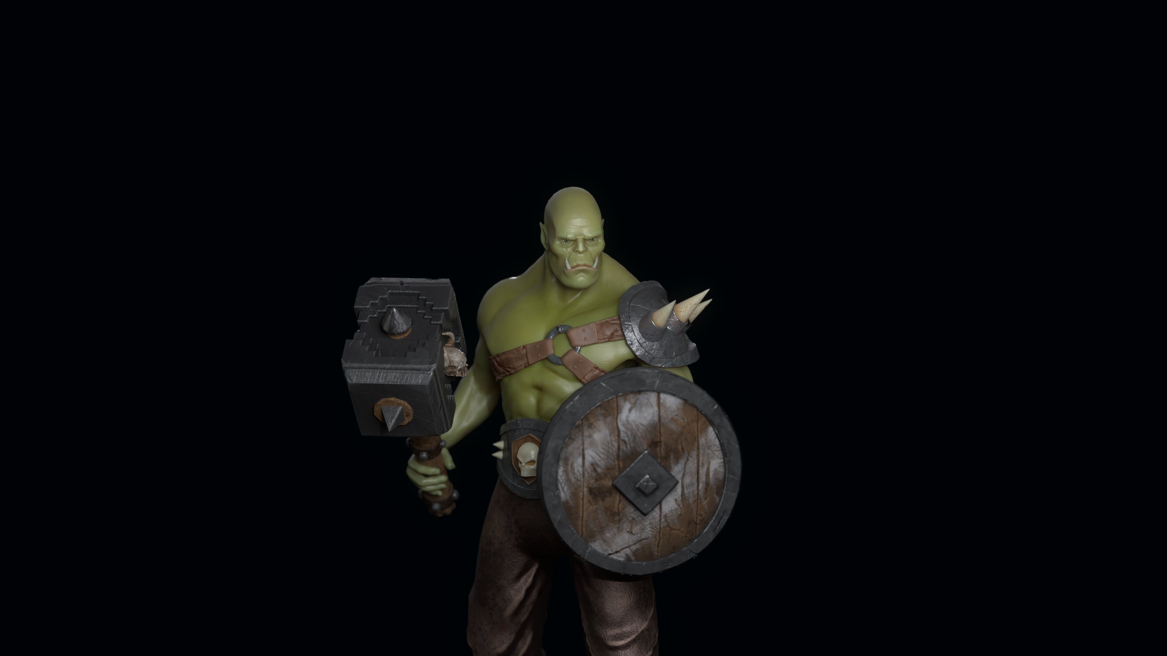 3D model Orc Game ready low-poly model man holding sword and shield VR ...