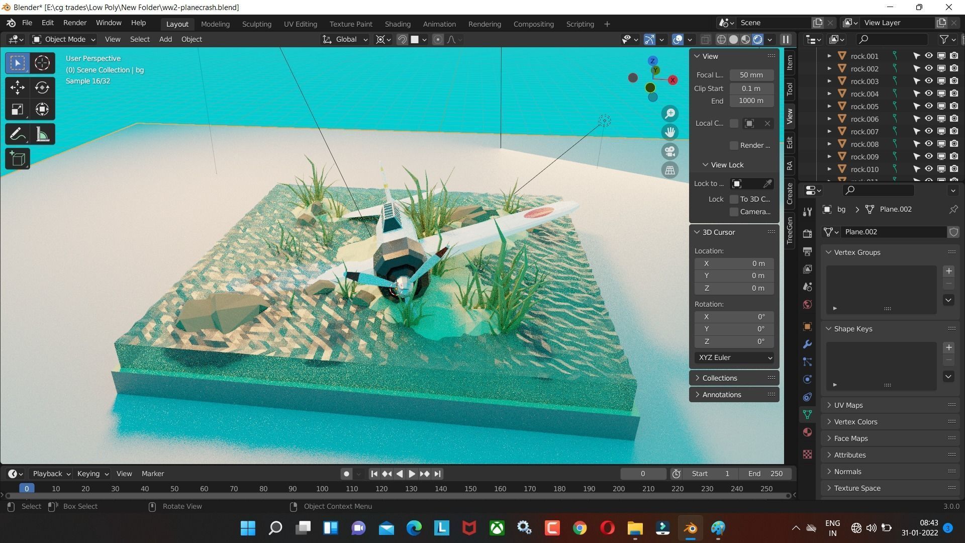 3D model Airplane 3D model crash models plane low poly game ready VR ...