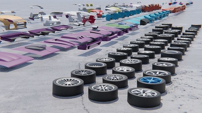3D model CAR TUNING COLLECTION wheel spoiler bumper VR / AR / low-poly ...