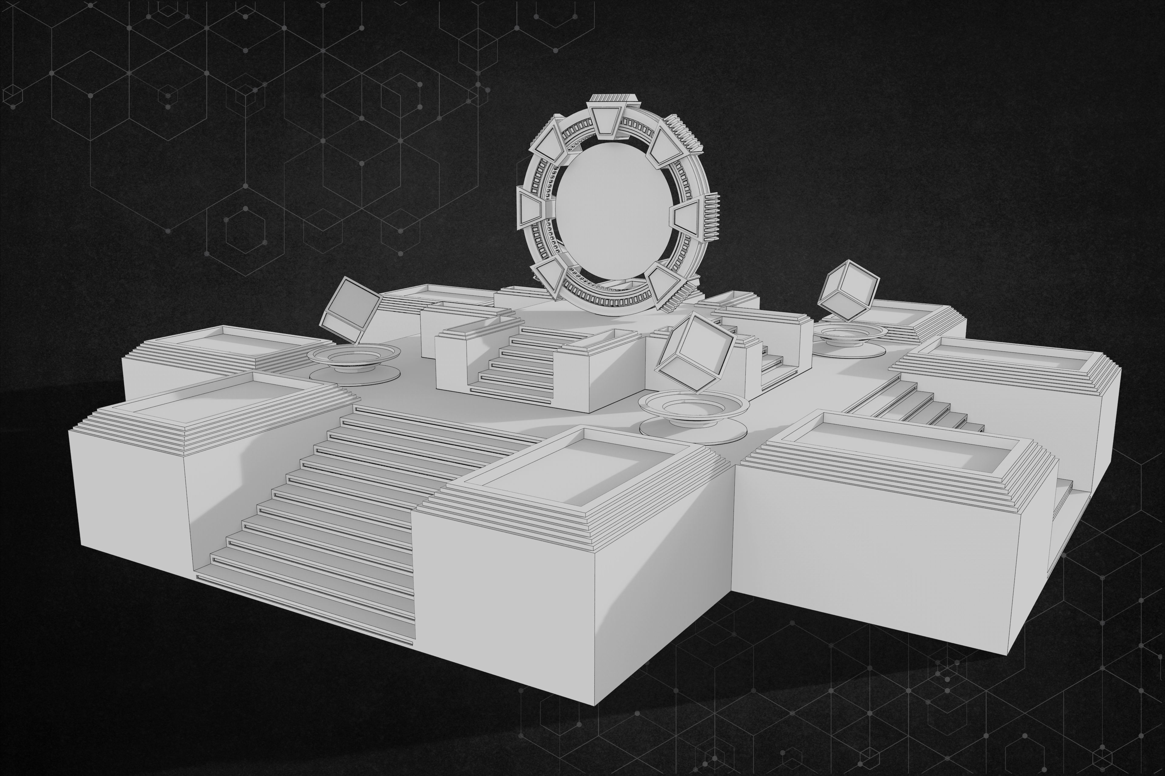 Stargate futuristic building with stairs and light 3D model | CGTrader