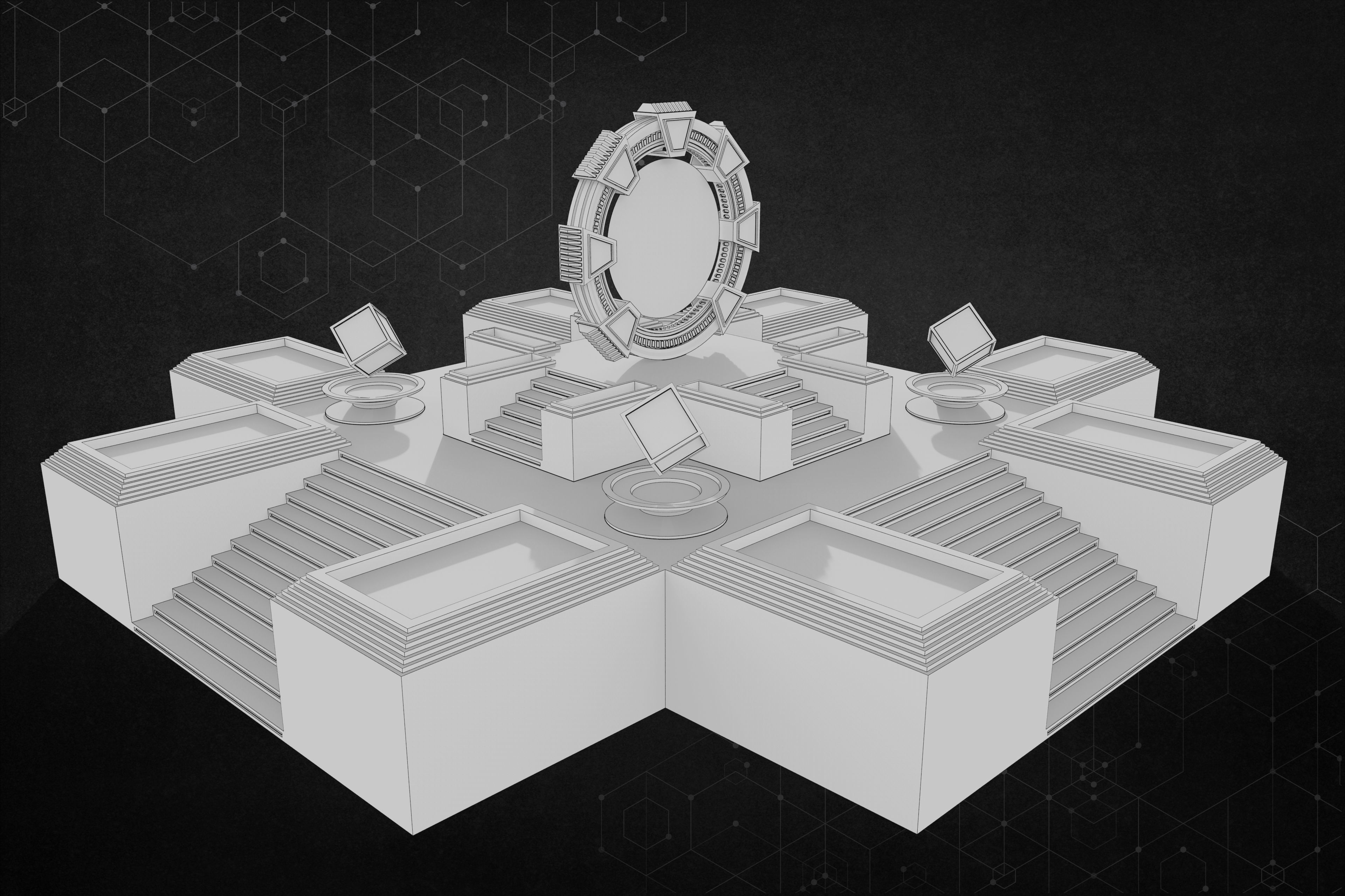 Stargate futuristic building with stairs and light 3D model | CGTrader