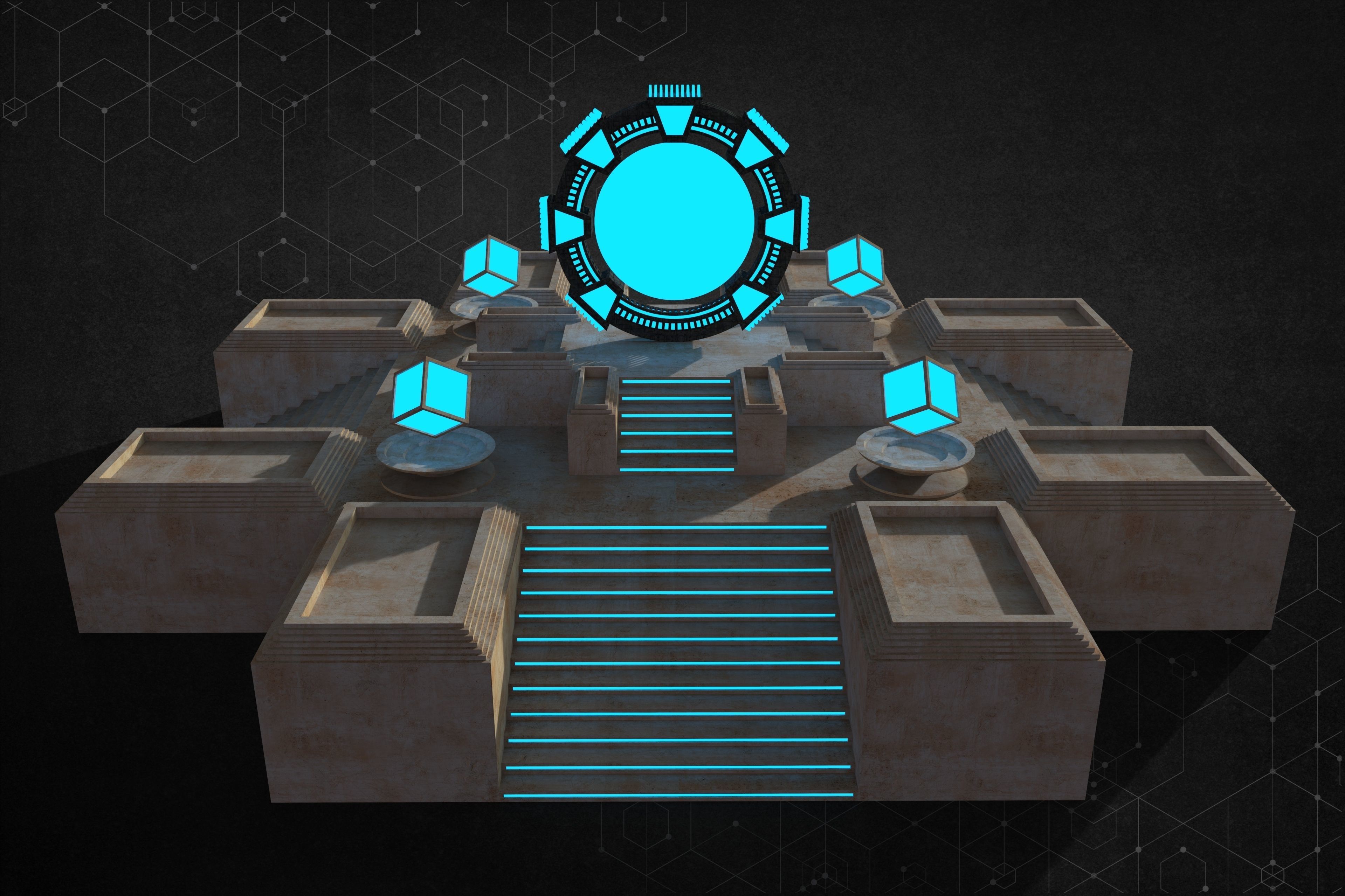 Stargate futuristic building with stairs and light 3D model | CGTrader