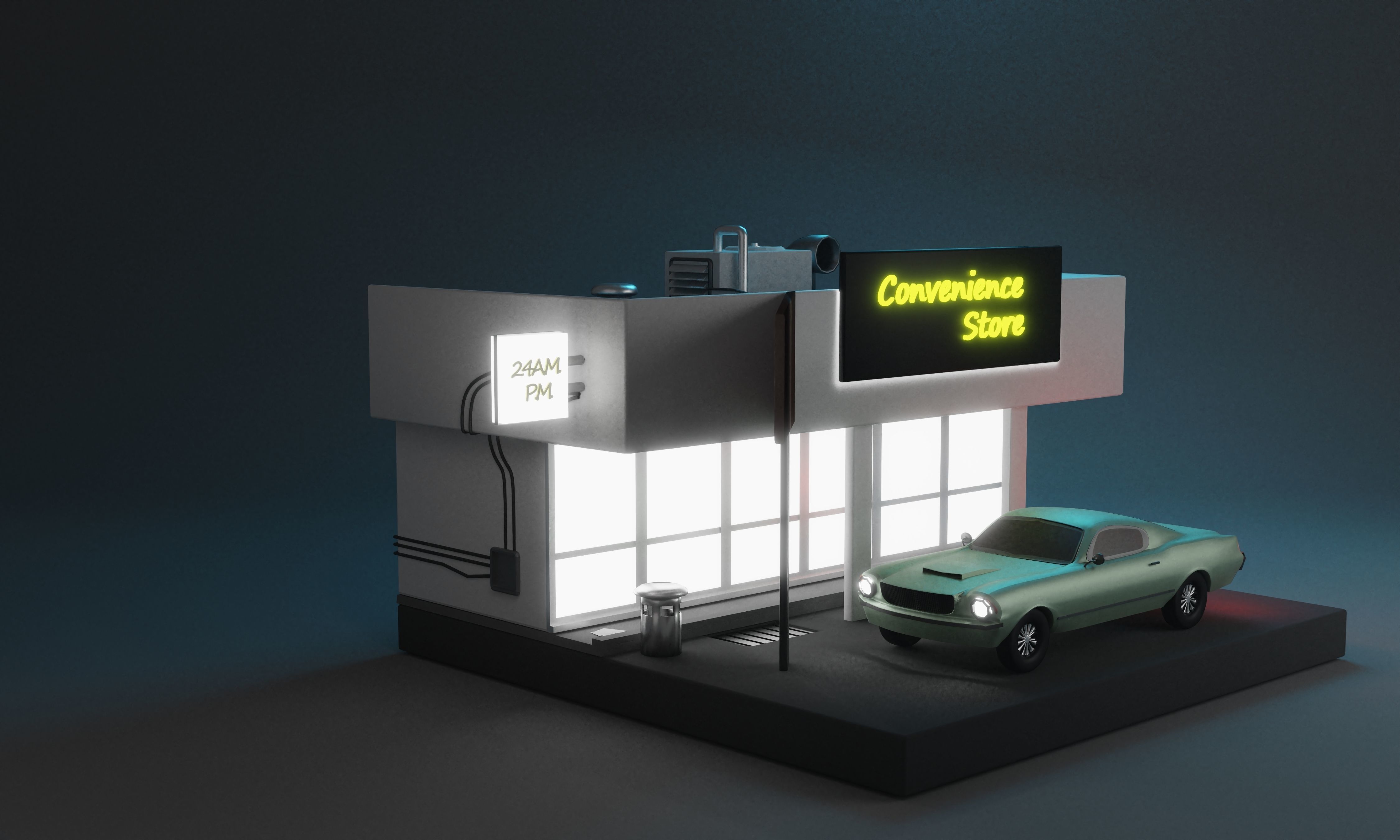 3D model Isometric convenience store with car VR / AR / low-poly | CGTrader