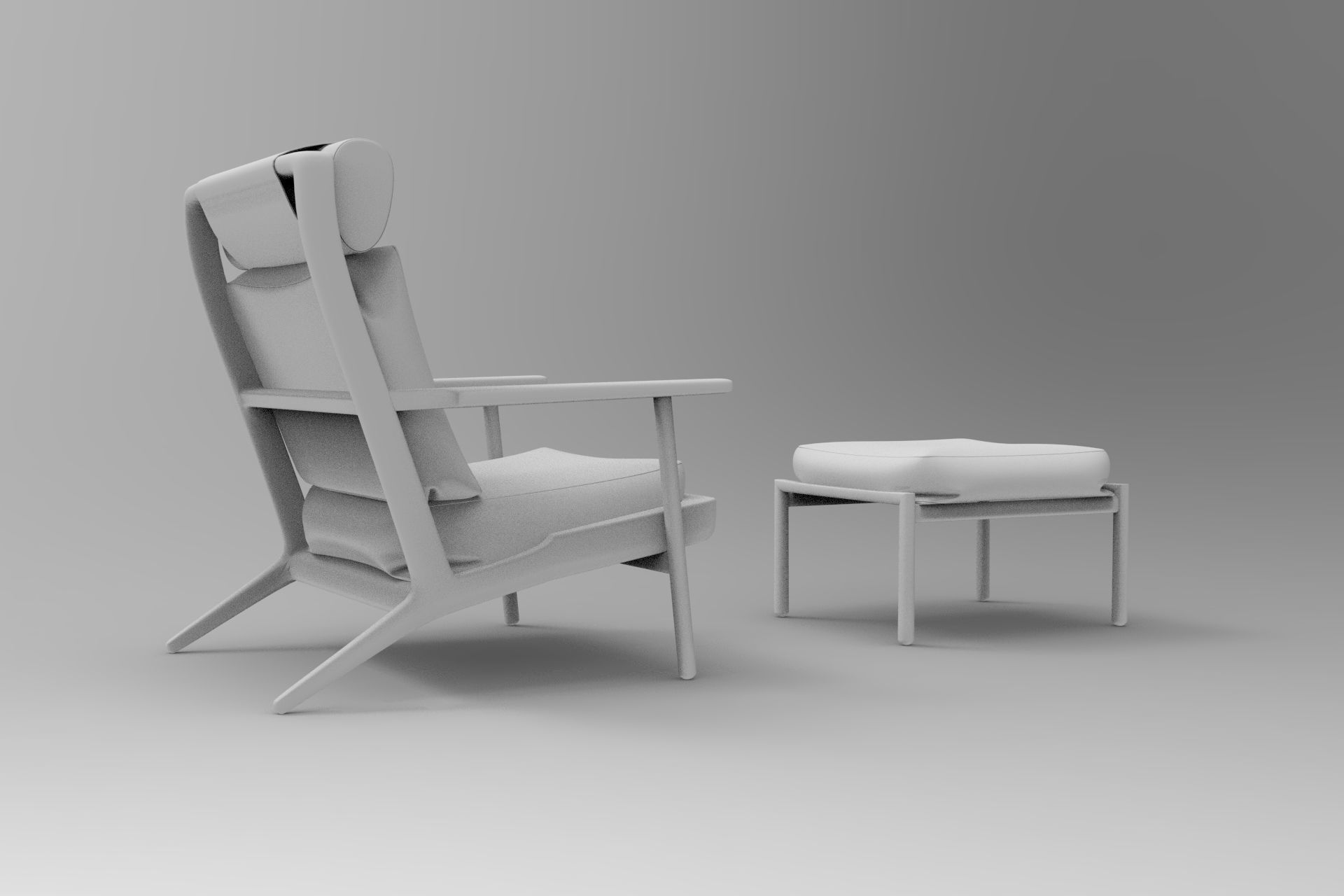 High Back Easy Chair with Footstool 3D model | CGTrader