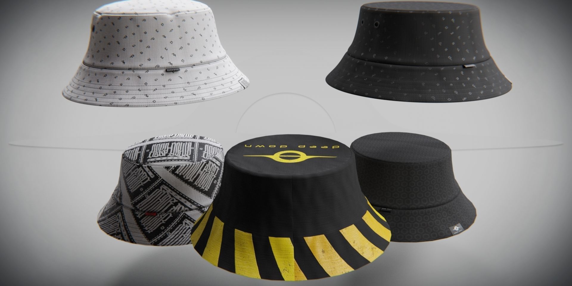 3D model Photoreal Low and High poly Bucket Hat Set VR / AR / low-poly ...