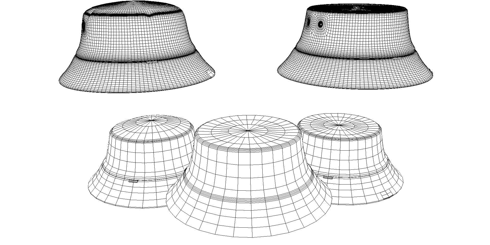 3D model Photoreal Low and High poly Bucket Hat Set VR / AR / low-poly ...