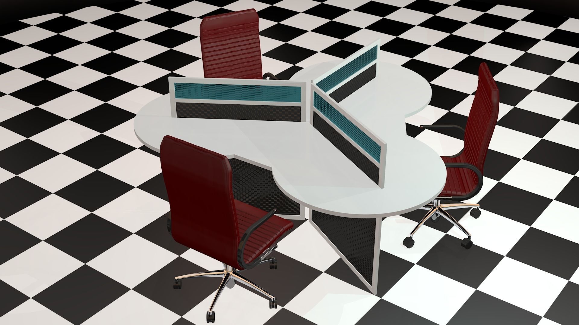 Triple desk 3D model | CGTrader