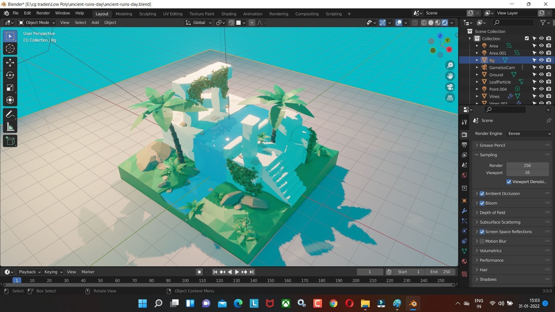 3D model Ancient Ruins Day low poly render in blender VR / AR / low ...