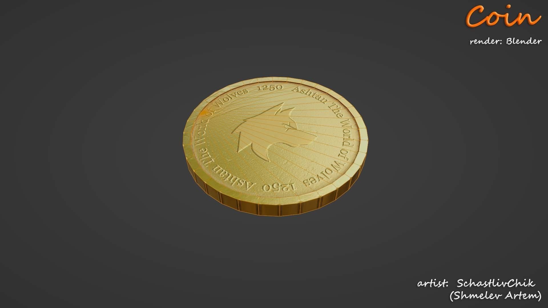 coin low poly gold with wolf free VR / AR / low-poly 3D model | CGTrader