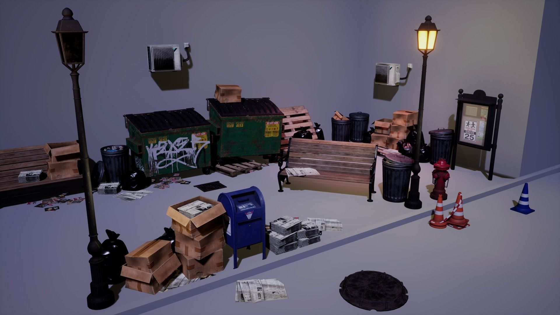 3D model Street Props Pack VR / AR / low-poly | CGTrader