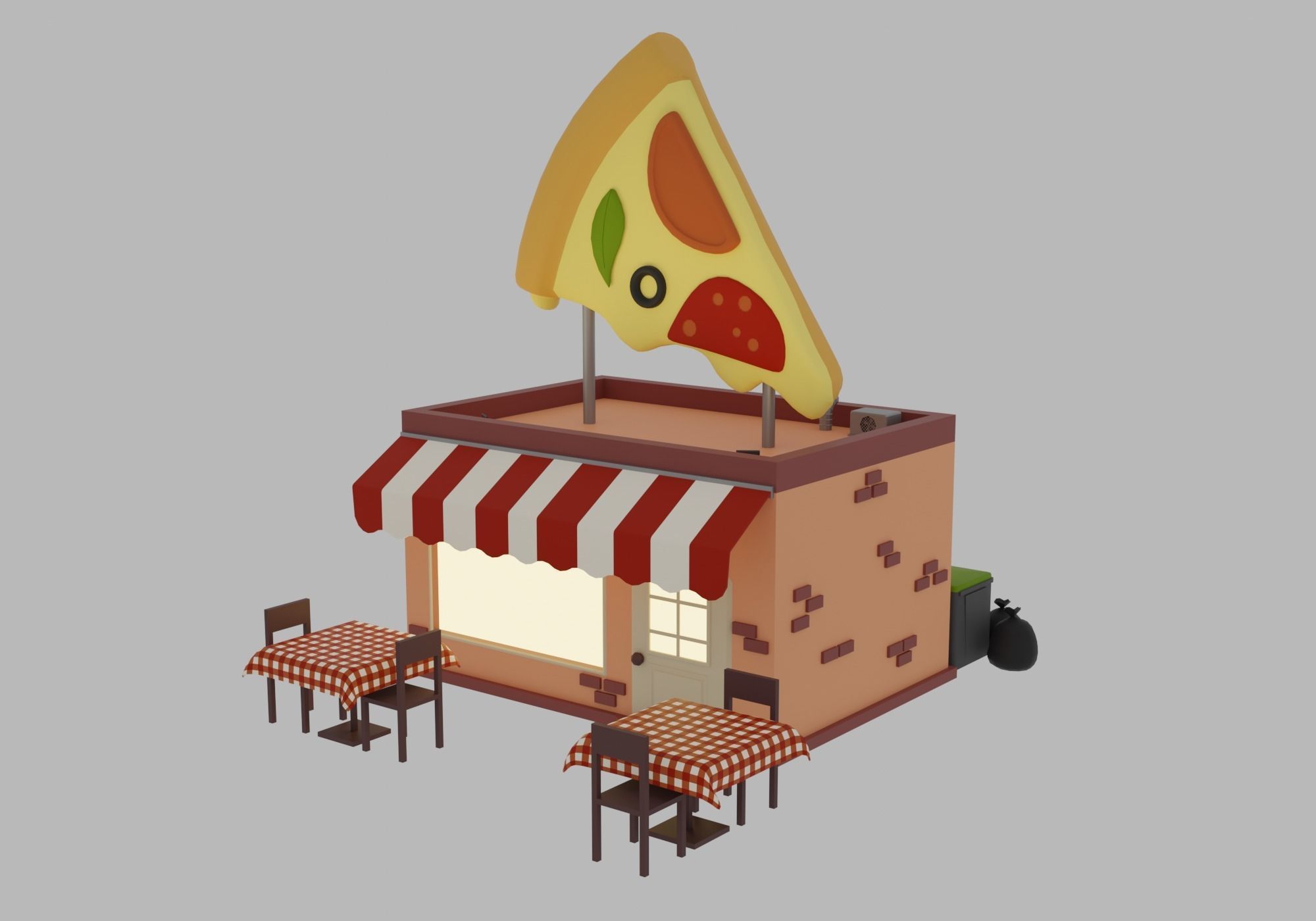 3D model Pizzeria pizza shop with tables and chairs VR / AR / low-poly ...