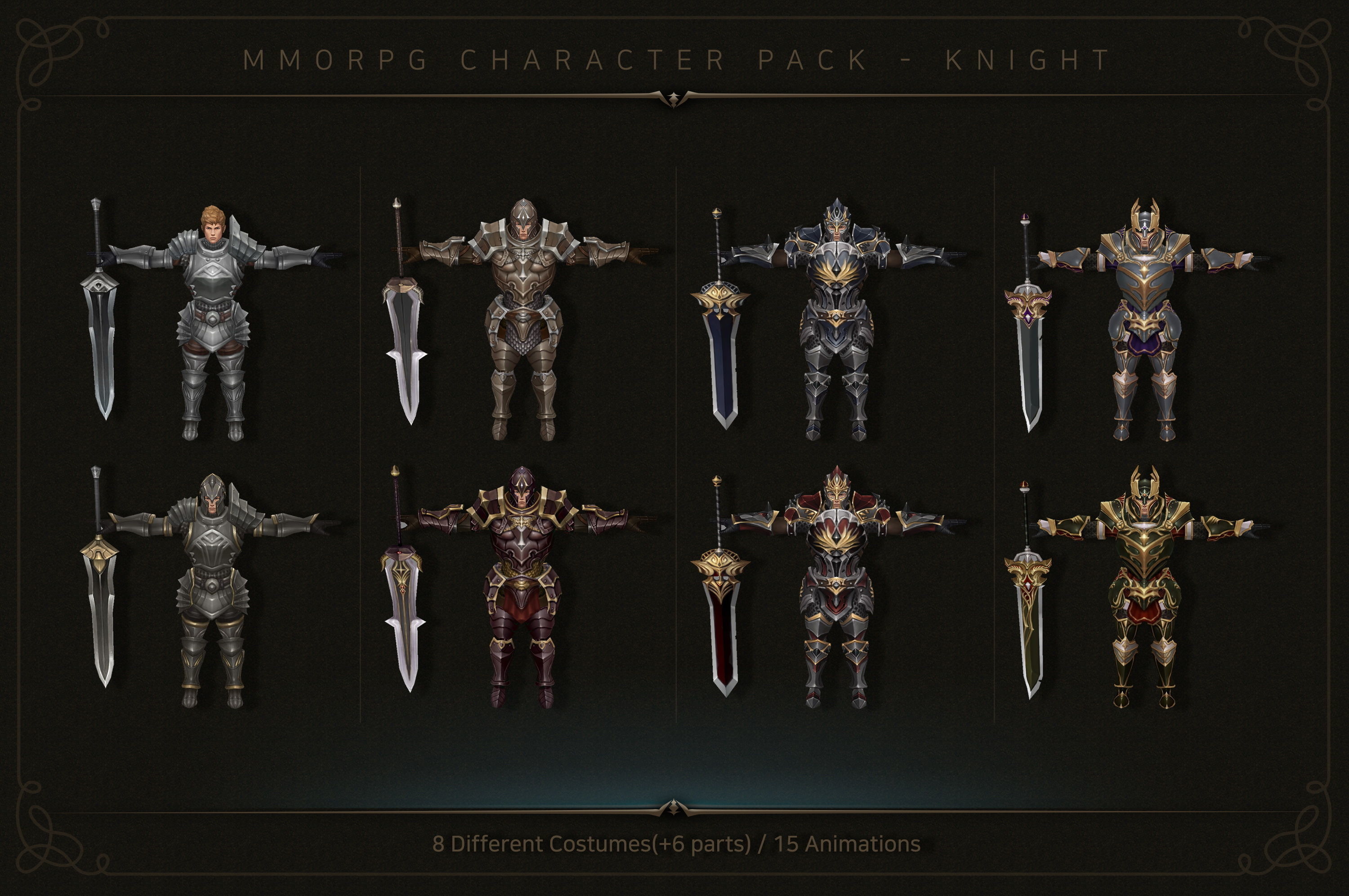 3D model MMORPG Character Pack - Knight VR / AR / low-poly | CGTrader