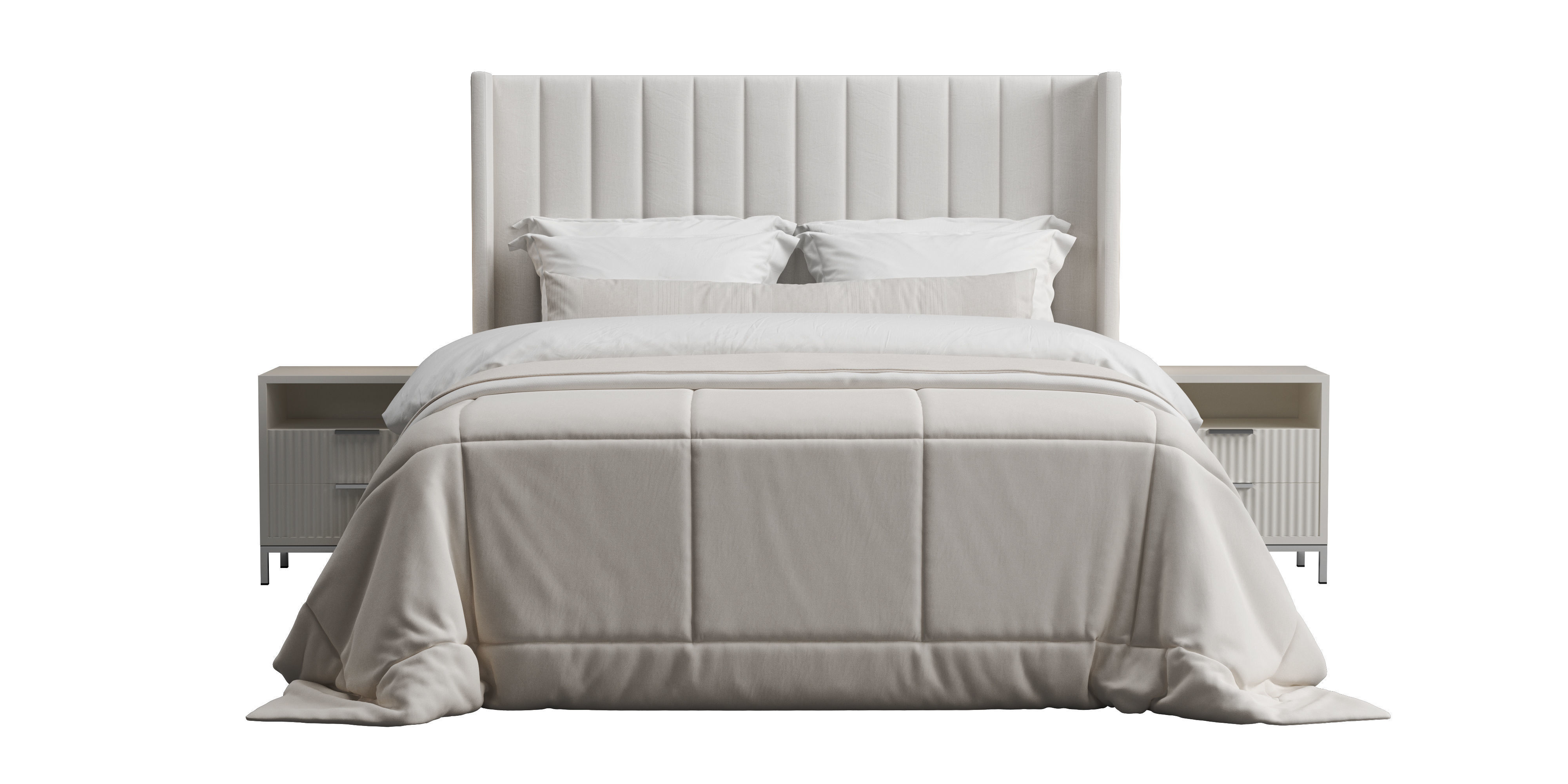Striped Wingback Headboard Bed 3D model | CGTrader