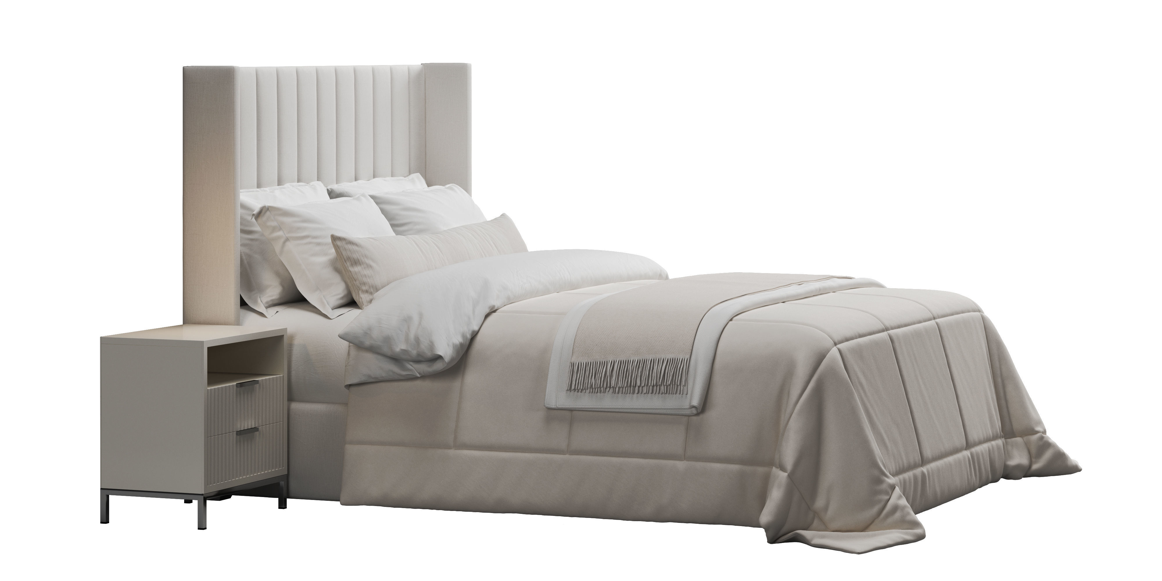 Striped Wingback Headboard Bed 3D model | CGTrader