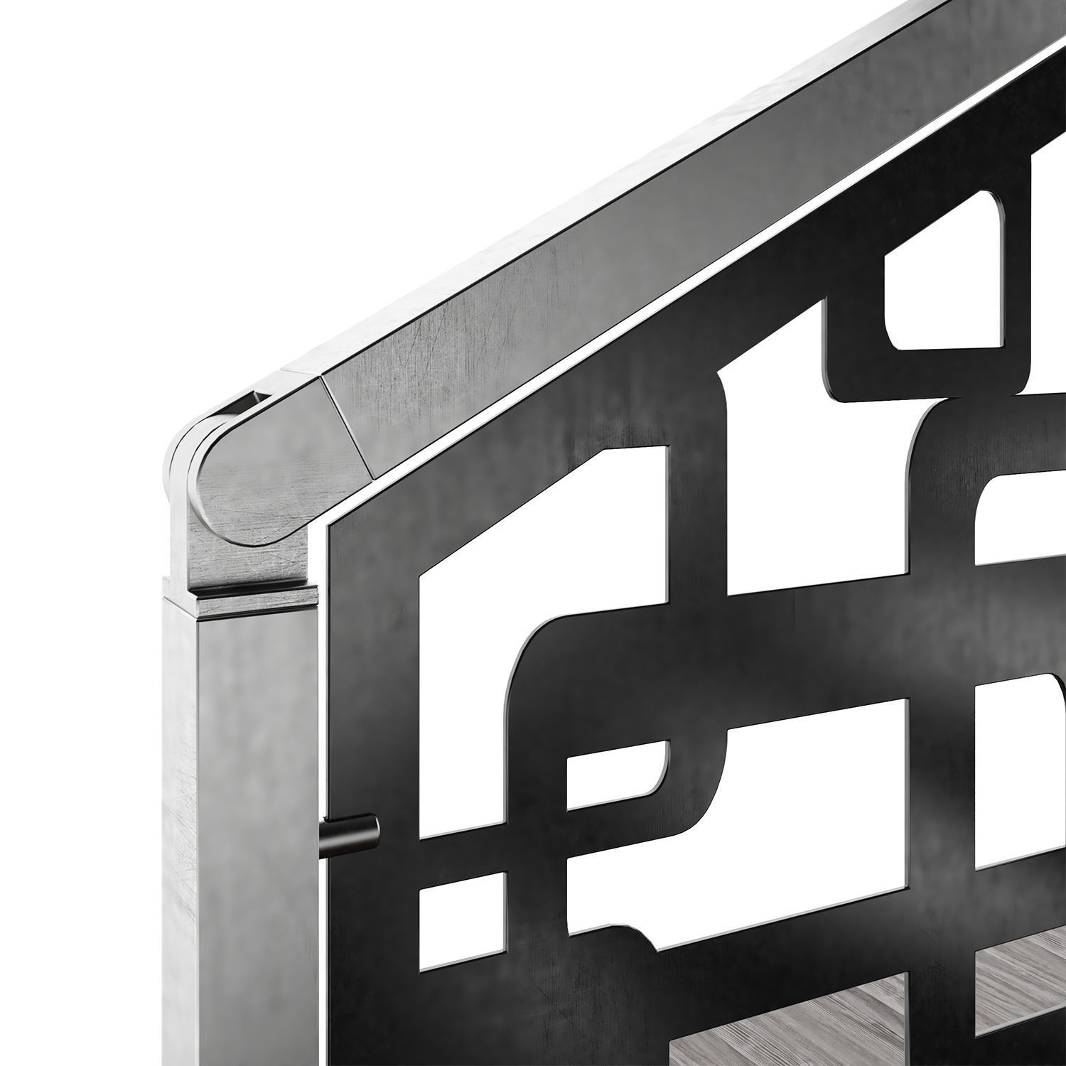 Staircase with laser cut metal balustrade panels 3D model | CGTrader