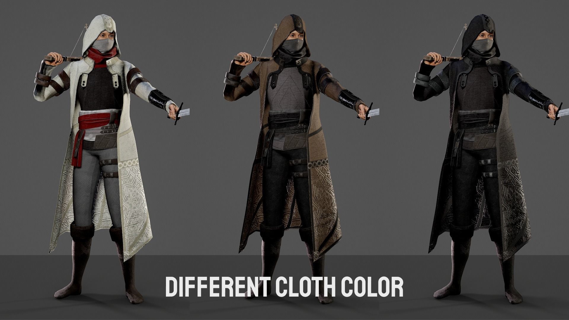 3D model Assassin - Game Ready character wearing cloak VR / AR / low ...