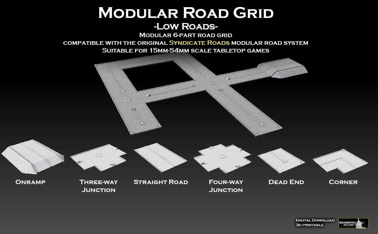 Modular Road Grid Low Roads Addon 3D model 3D printable | CGTrader
