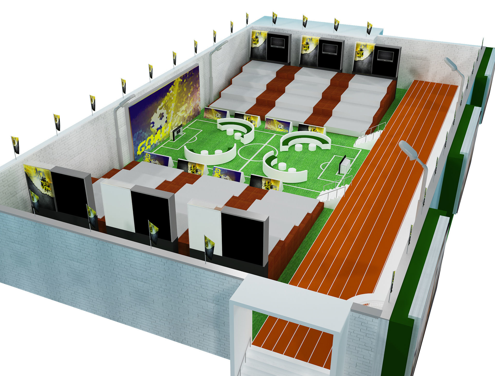 Soccer Football Goal Stadium Cafe Layout a542 3D model | CGTrader