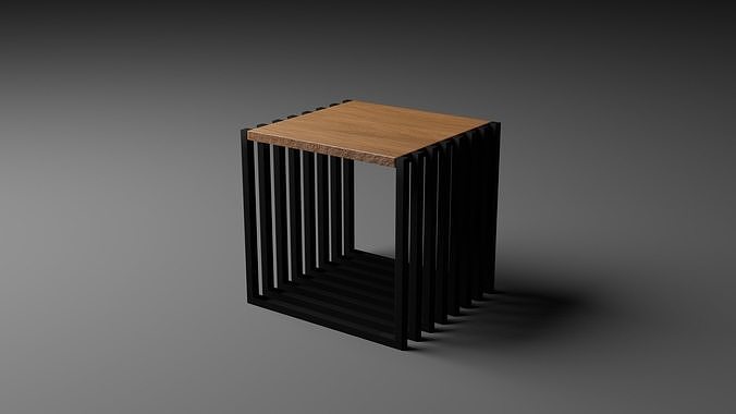 Modern Steel and Oak Wood Side Table free 3D model | CGTrader