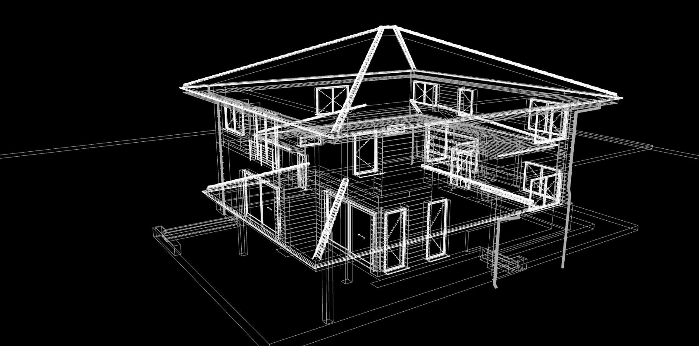 3D model Simple house model with hipped roof plus garage VR / AR / low ...