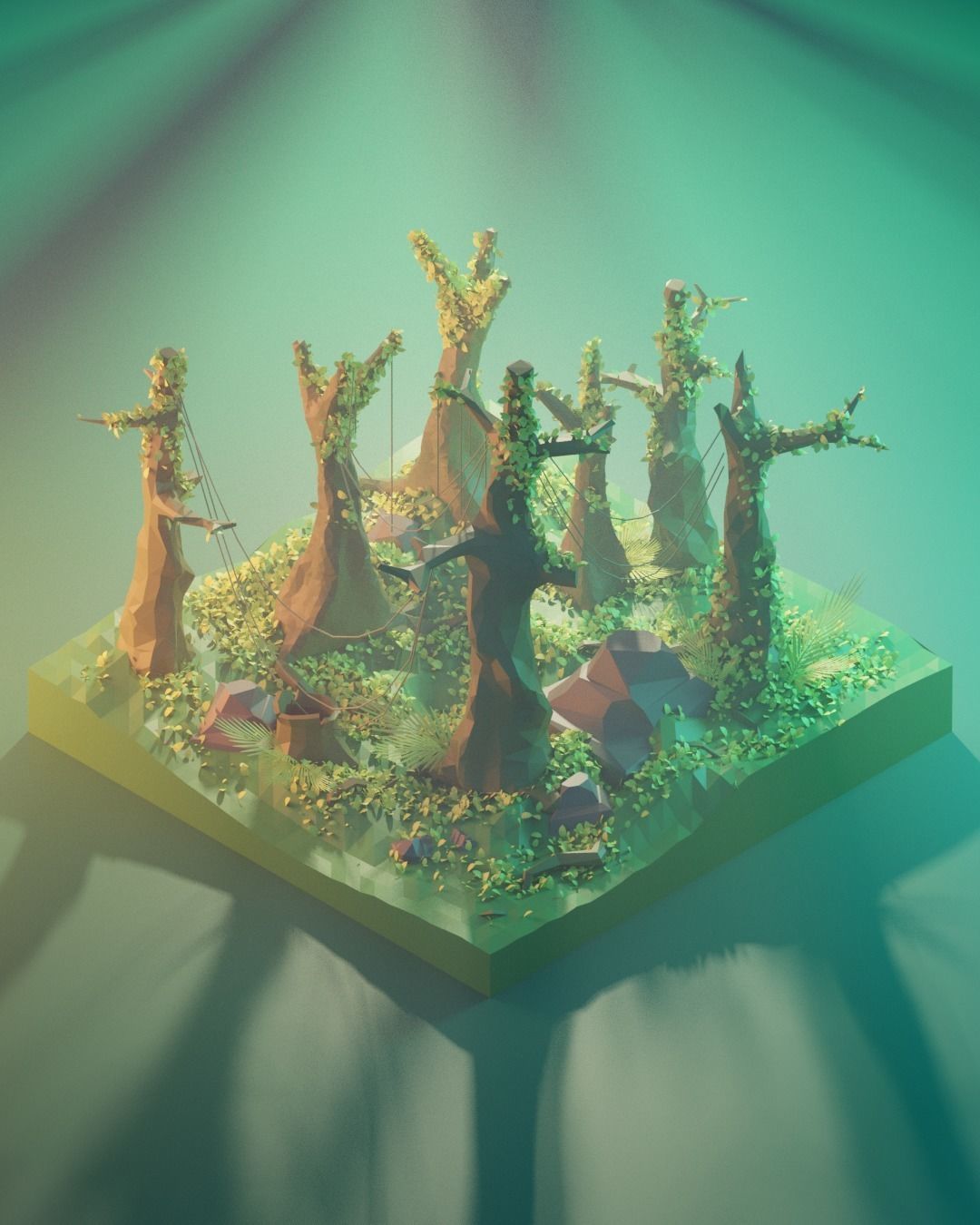 3D model Rain forest Low-poly 3D model Render in blender VR / AR / low ...