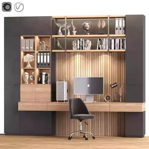 desk set room with checkered and chair 3D model | CGTrader