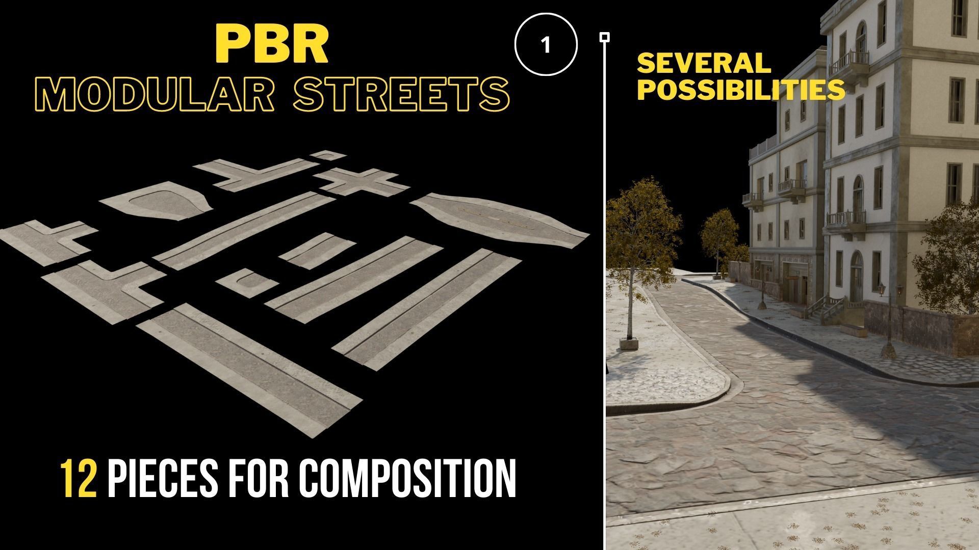 3D model Modular package streets and sidewalks Low-poly 3D model VR ...