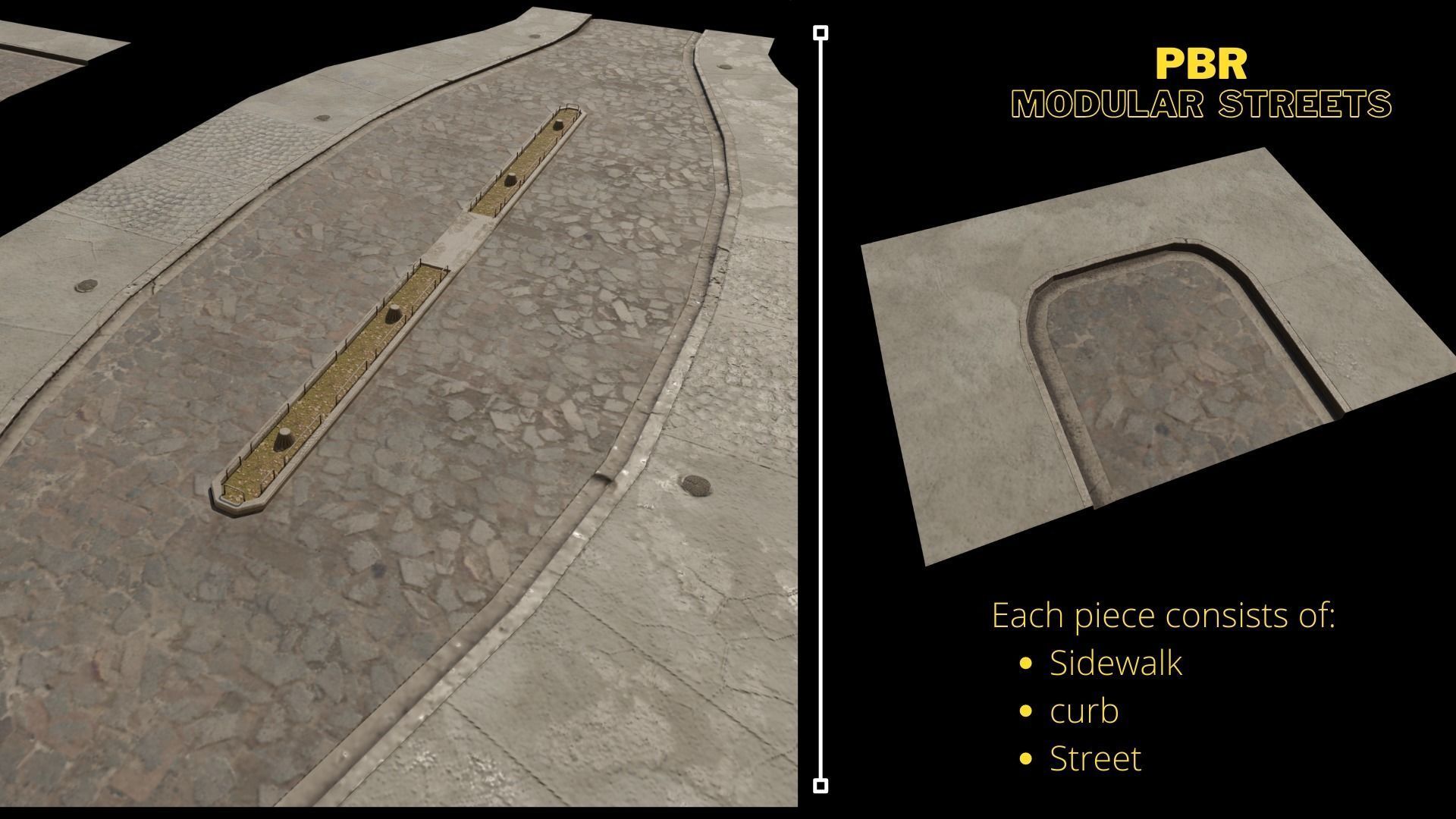 3D model Modular package streets and sidewalks Low-poly 3D model VR ...