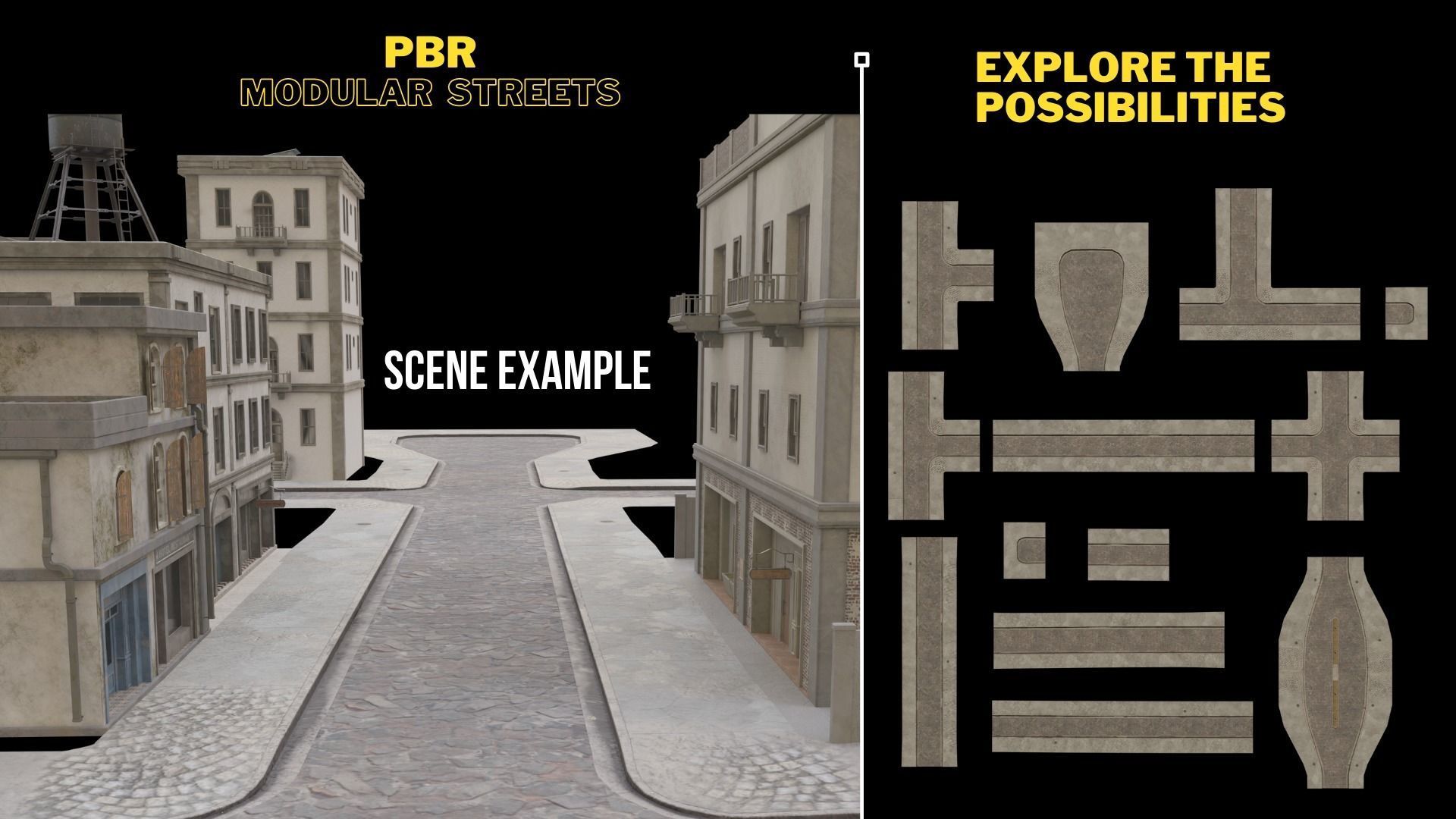 3D model Modular package streets and sidewalks Low-poly 3D model VR ...