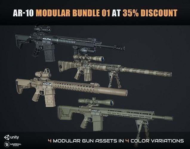 3D Model Collection AR-10 Custom Modular Bundle 01 VR / AR / low-poly ...