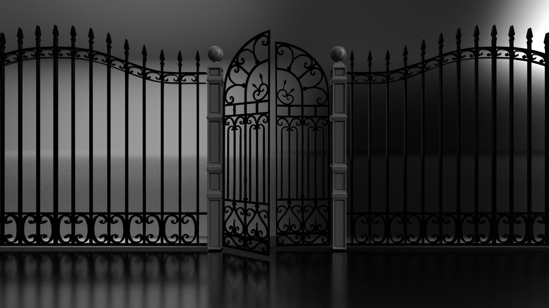 forged steel gate with modular fence 3D model | CGTrader