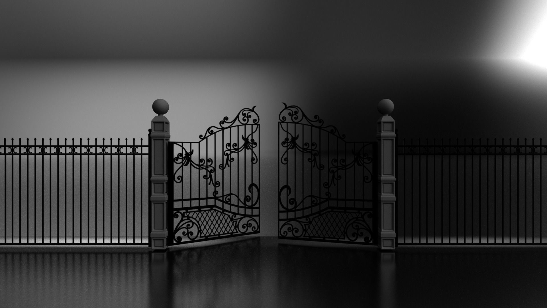 forged steel gates with modular fence and column 3D model | CGTrader