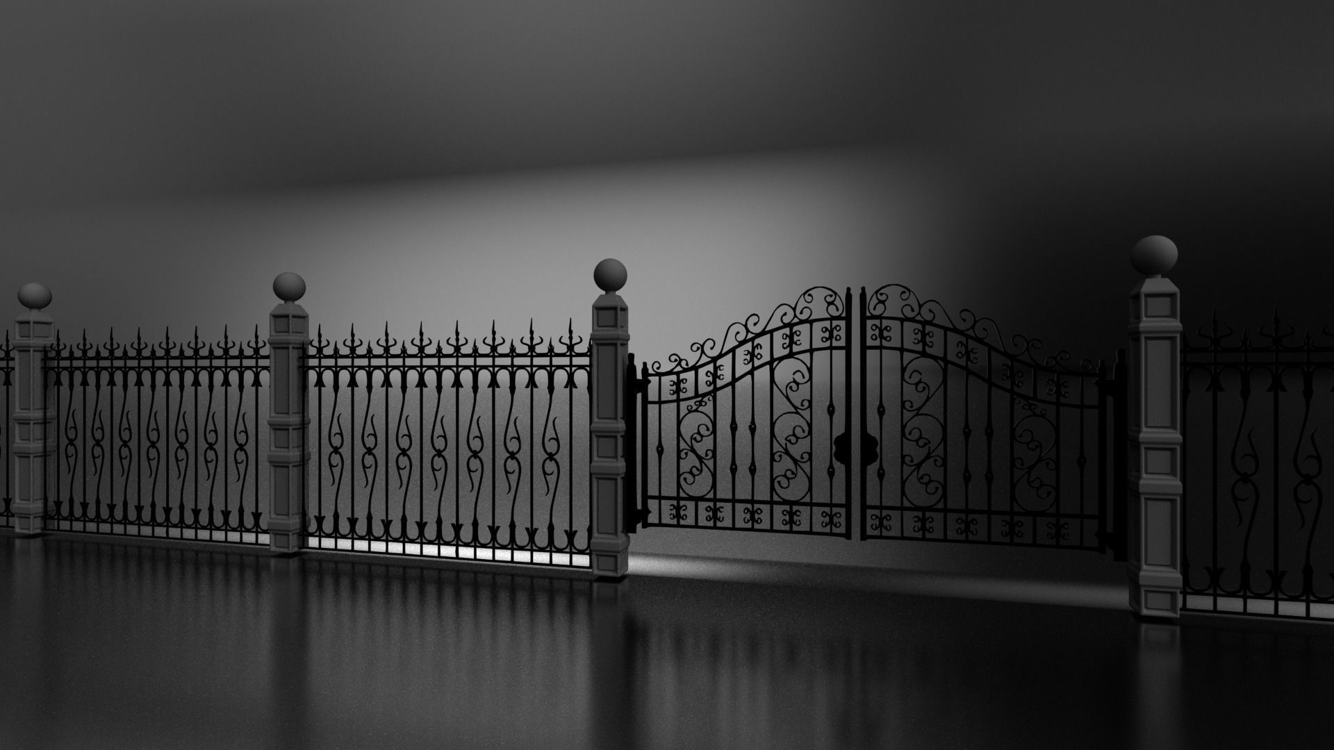 forged steel gate with modular fences and columns 3D model | CGTrader