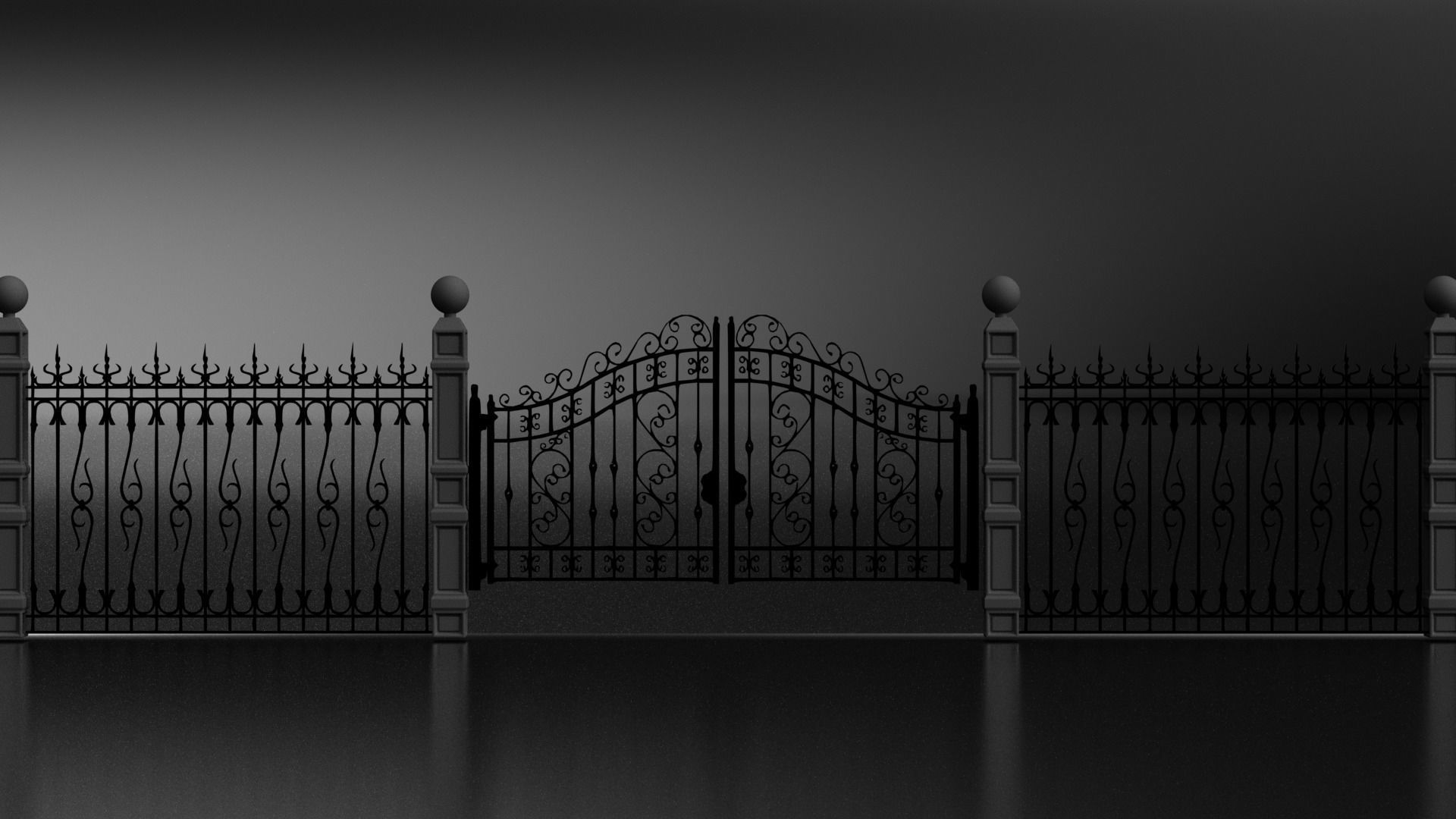 forged steel gate with modular fences and columns 3D model | CGTrader