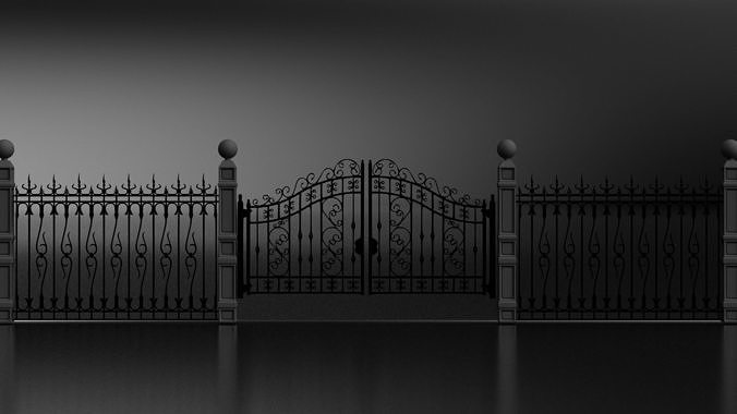 forged steel gate with modular fences and columns 3D model | CGTrader