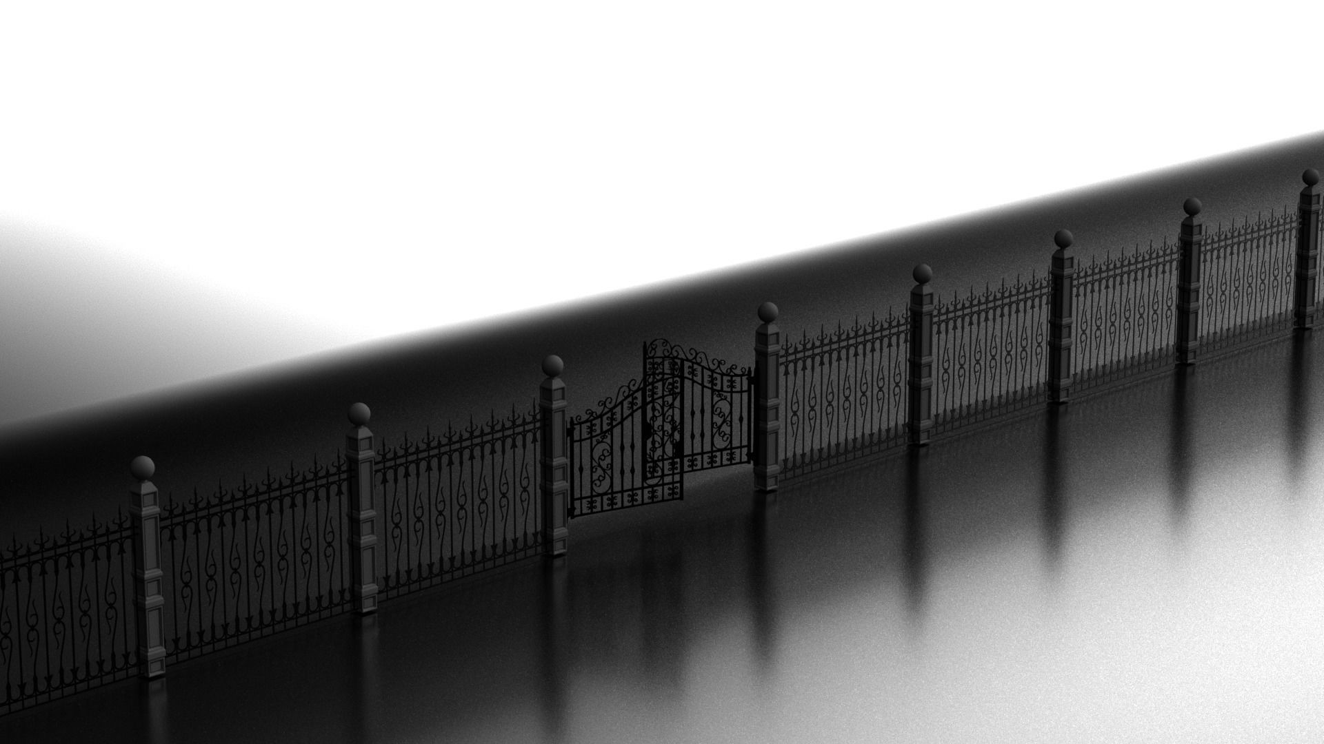 forged steel gate with modular fences and columns 3D model | CGTrader